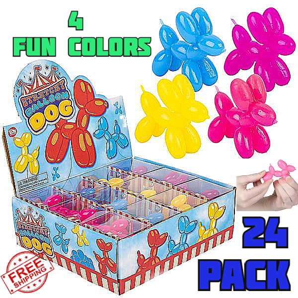 24 STRECHY BALLOON DOGS - Party Favor Stretch Rubber Kids Toy -Assorted ...