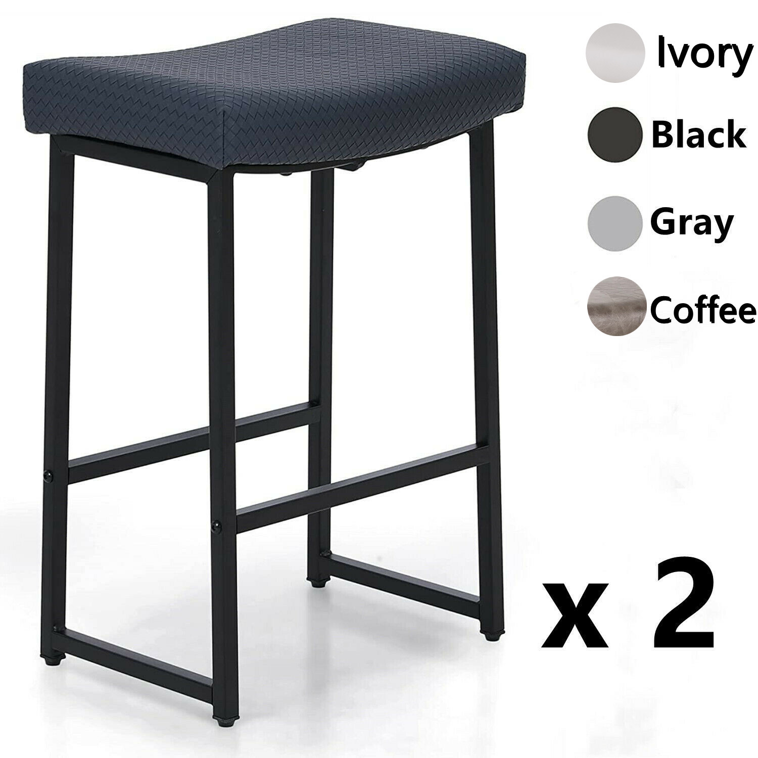 24'' Saddle Bar Stools Set of 2, Counter Height Backless PU Leather ...