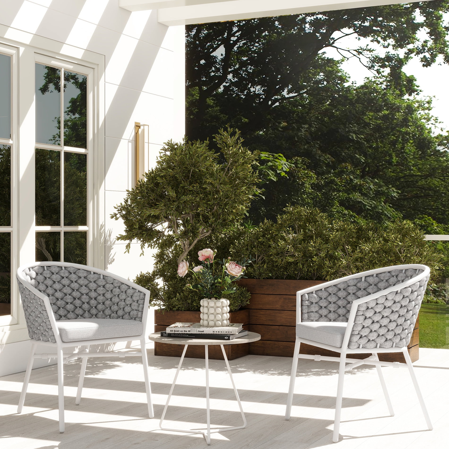 24" Seating Chairs, Of 2, Acrylic, 11-layer Plywood, Fabric, Rope Back ...