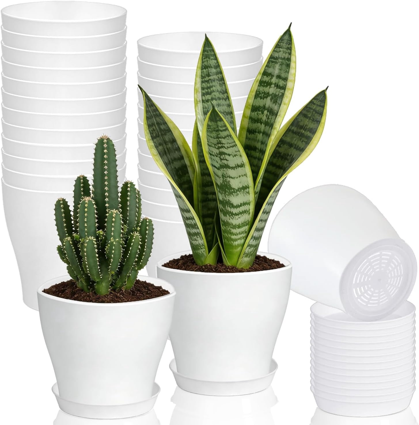 24 Set 4 Inch White Plant Nursery Pots,Plastic Planters Succulent ...
