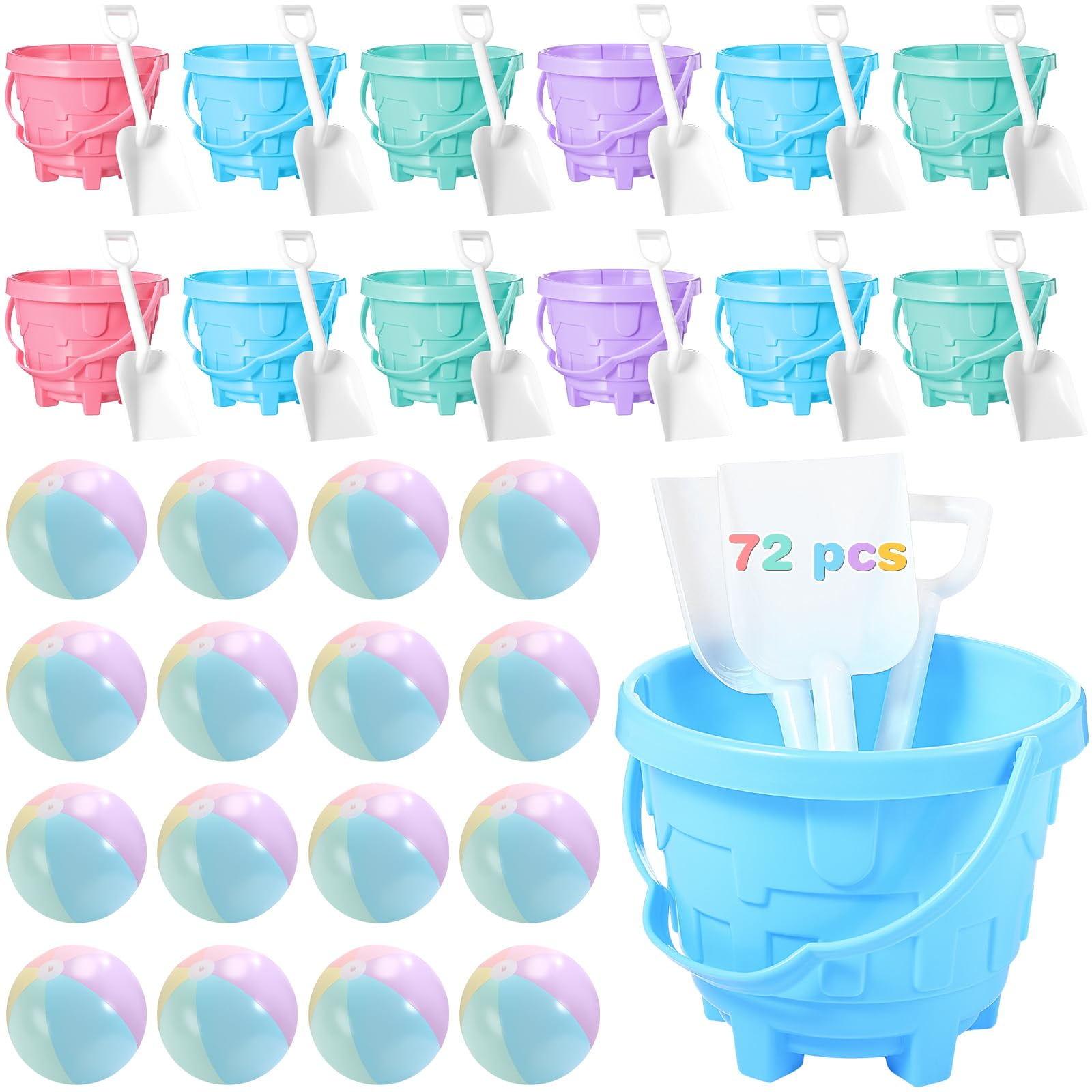 24 Set Beach Toys for Kids Macaron Sand Buckets and Shovels Bulk Pastel ...