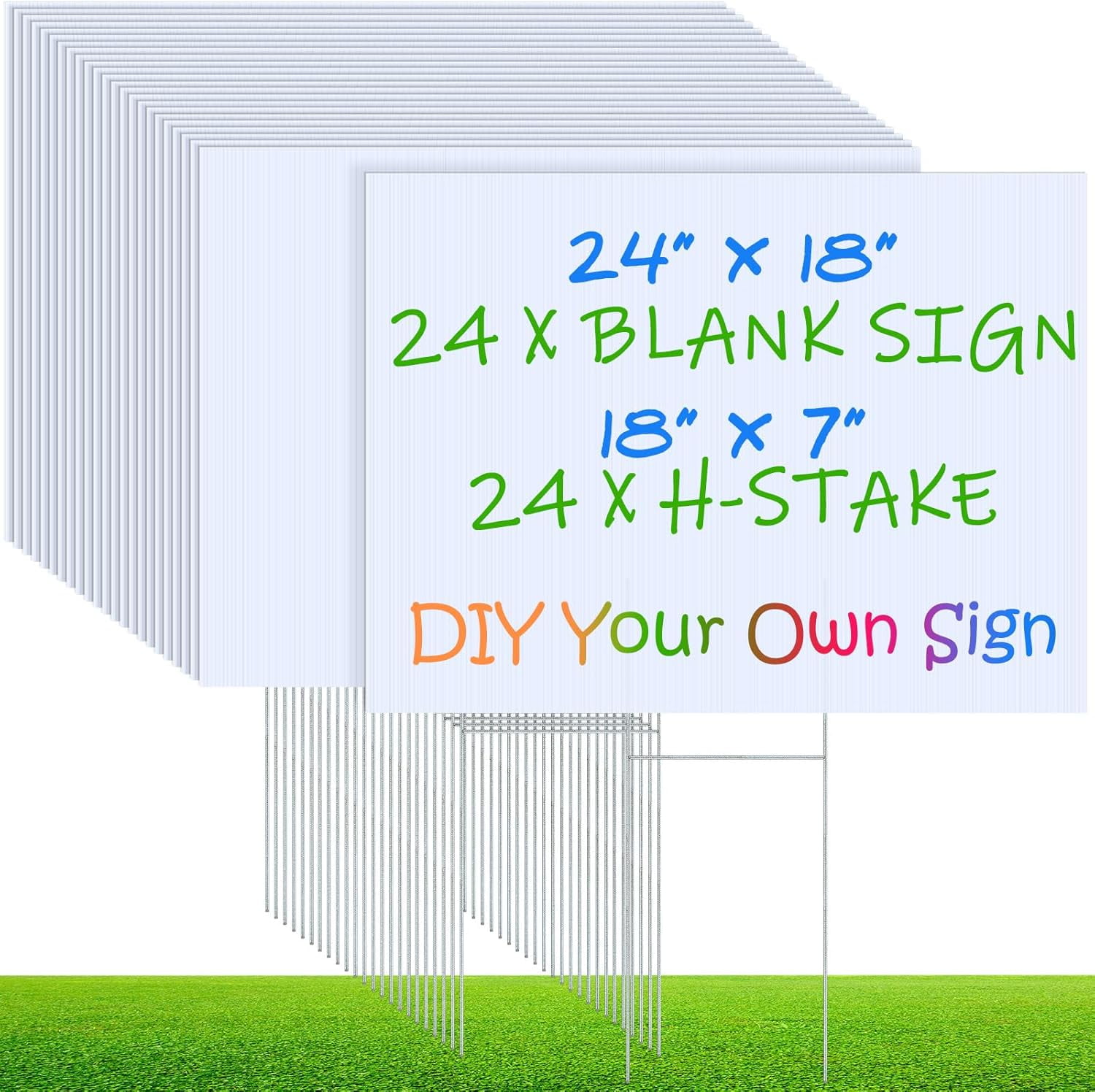 24 Set Blank Yard Sign and H Metal Stakes Large White Corrugated ...