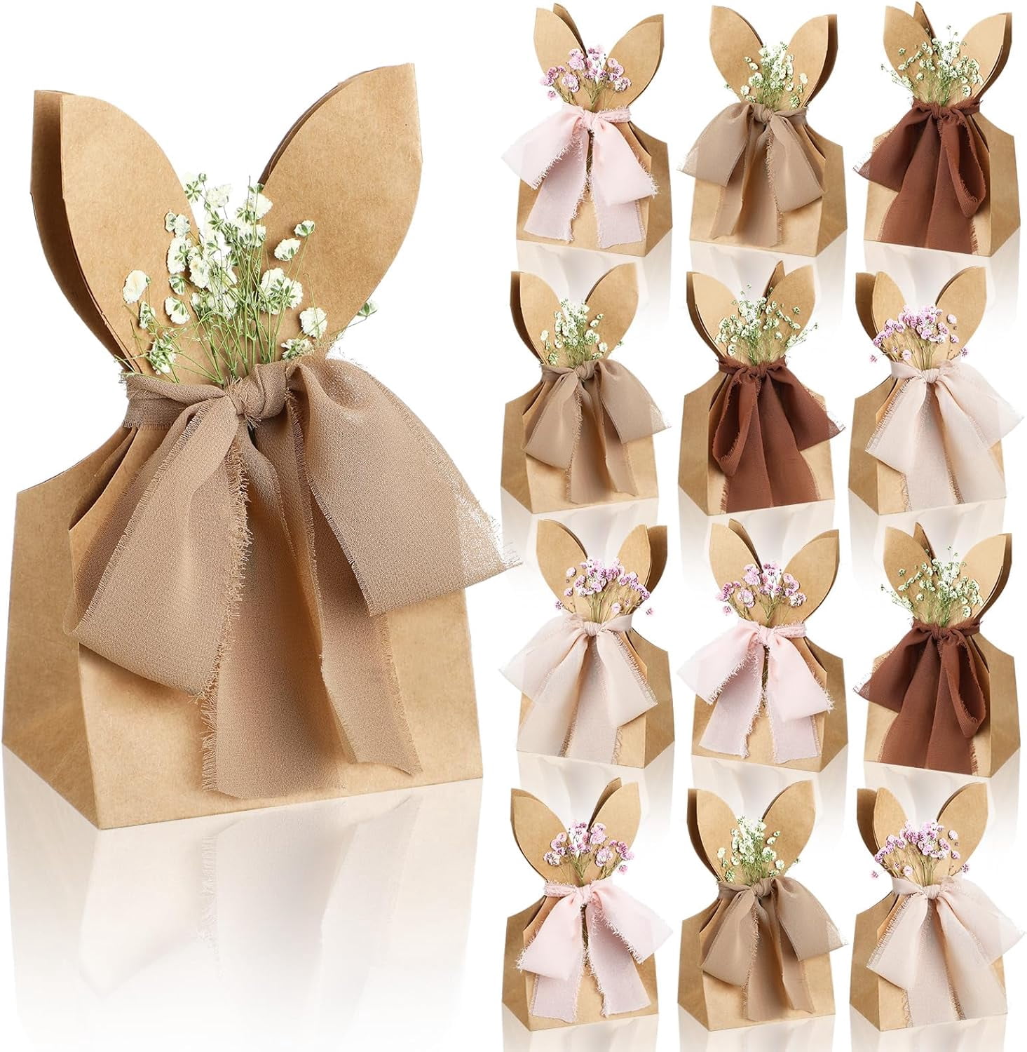 24 Set Boho Bow Easter Bunny Party Favor Bags DIY Bunny Gift Boxes with ...