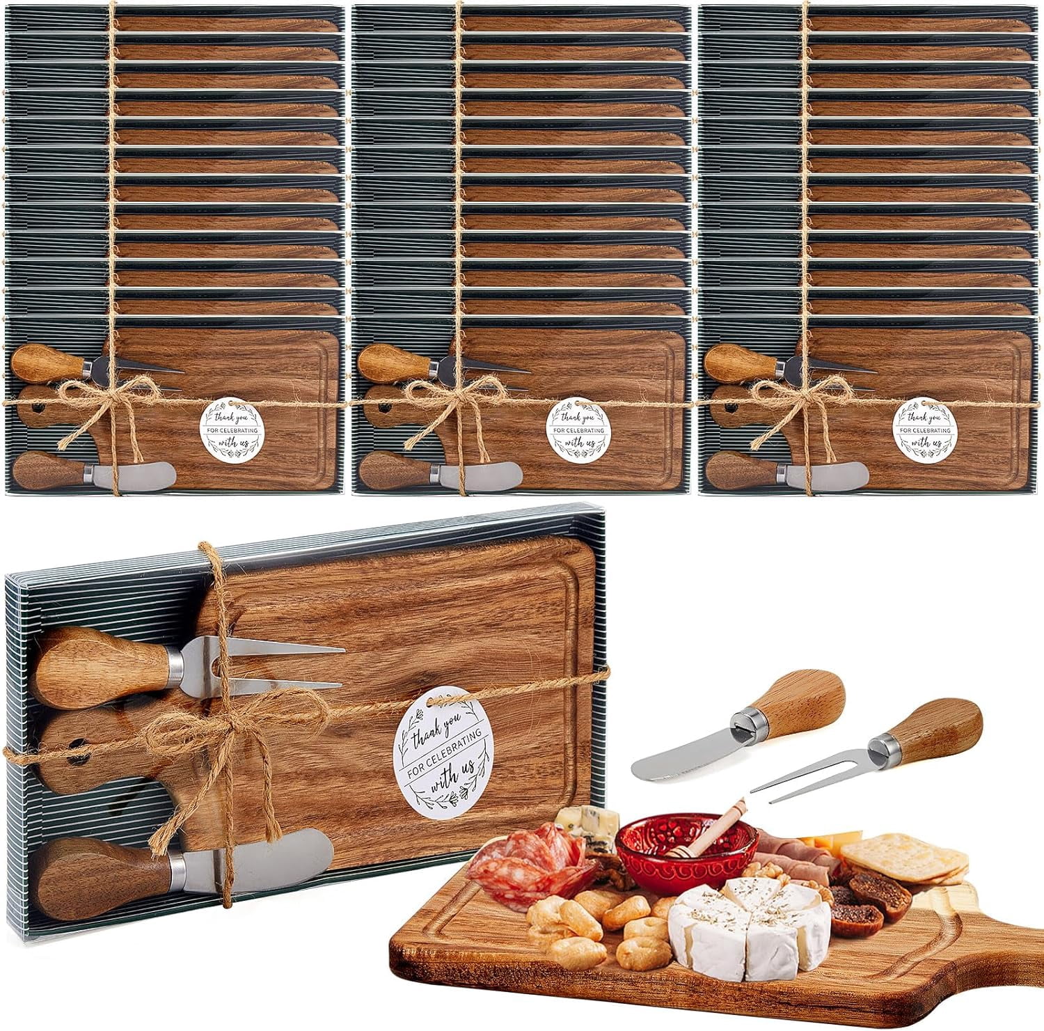 24 Set Bridal Baby Shower Cheese Prizes Wooden Square Board Set Knives ...
