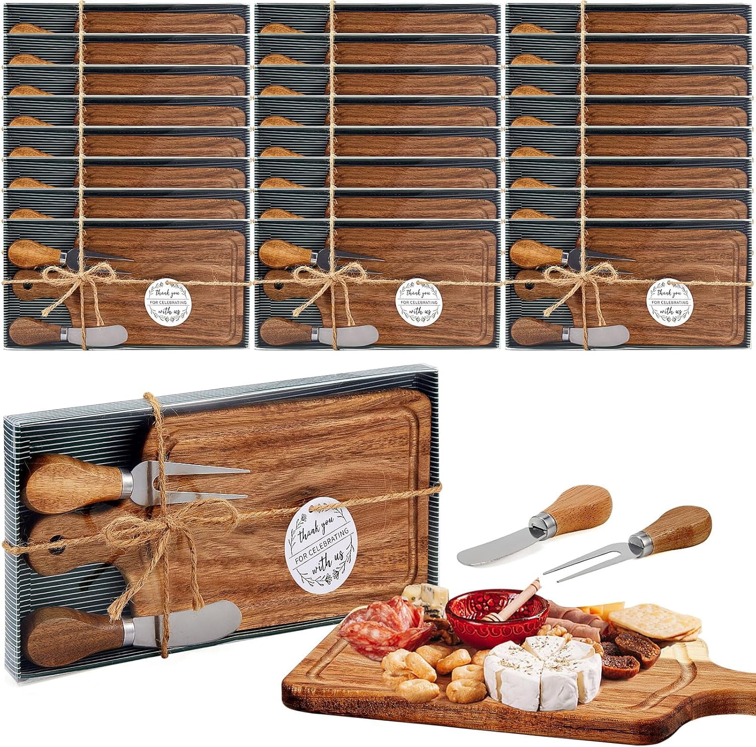 24 Set Bridal Baby Shower Cheese Prizes Wooden Square Board Set Knives ...