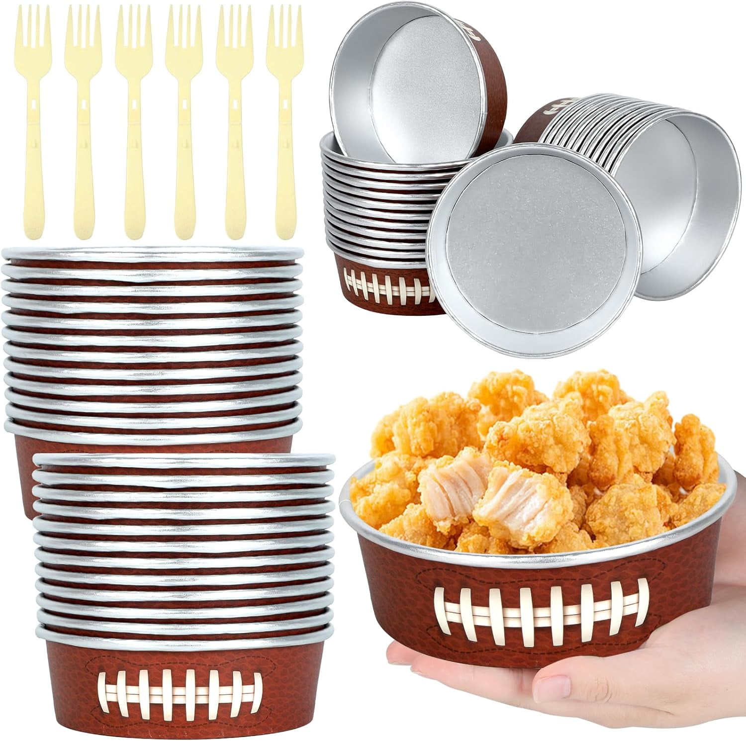 24 Set Football Party Supplies 18.6oz Snack Bowls Disposable Ice Cream ...