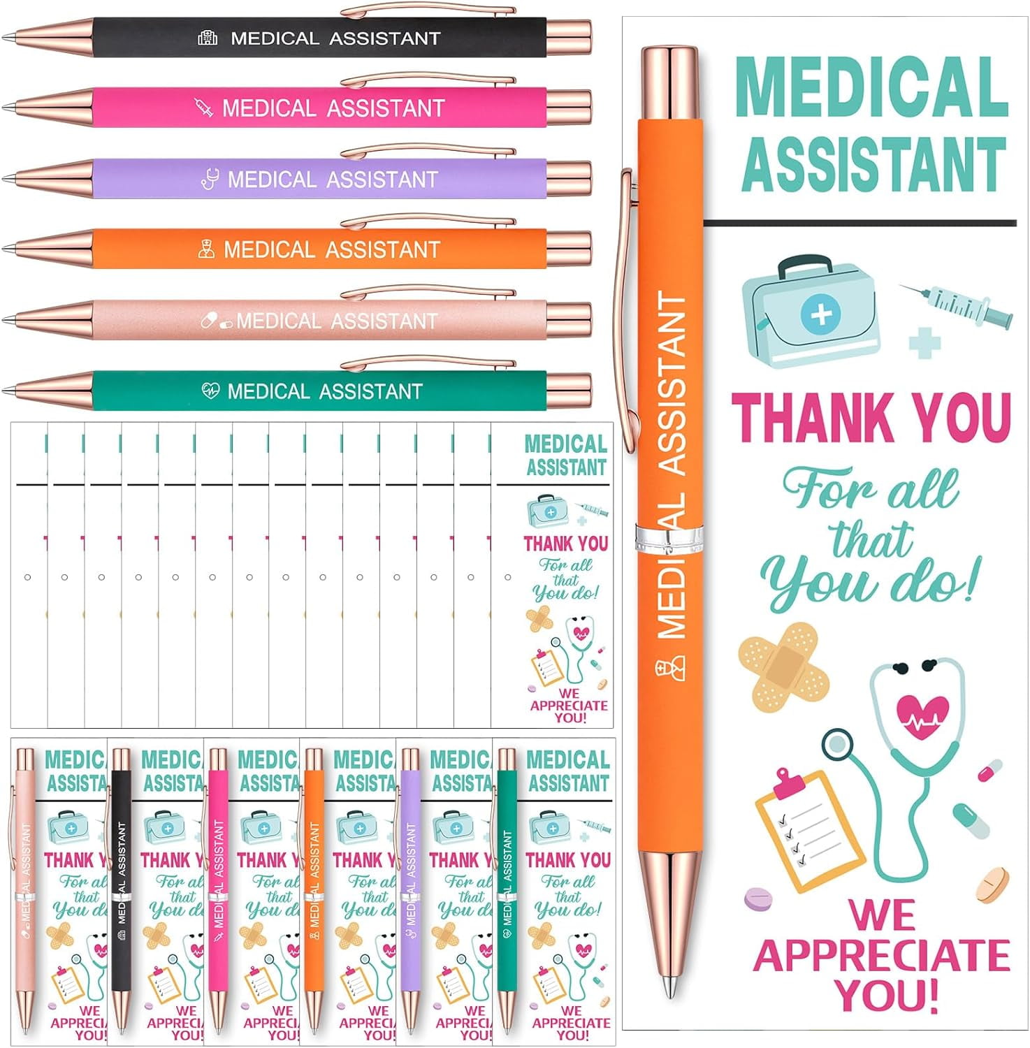 24 Set Medical Assistant Pens Gift Sets for Women with Thank You Cards ...