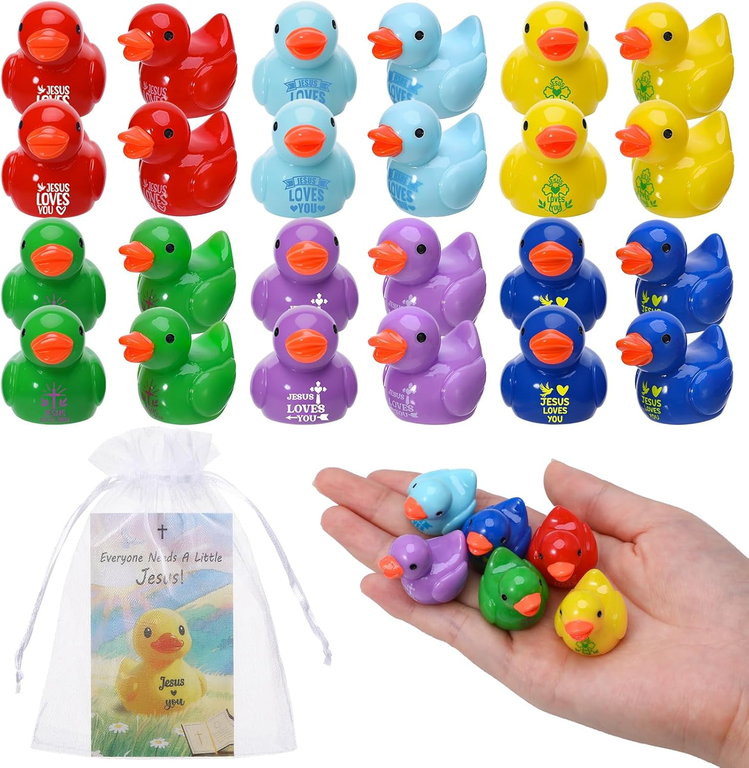 24 Set Mini Jesus Resin Ducks Jesus Loves You Tiny Resin Ducks Little ...