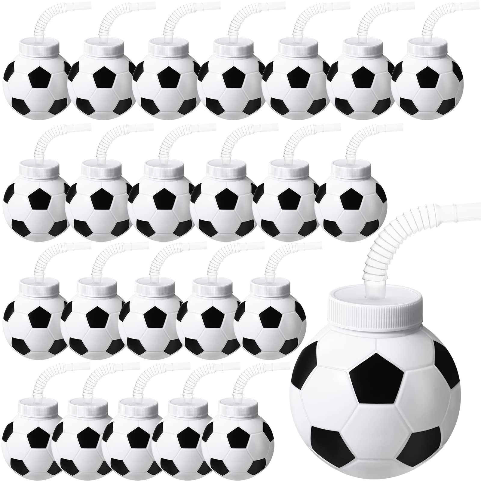 24 Set Soccer Ball MMF7 Cups with Straws and Lids, 10 oz Plastic ...