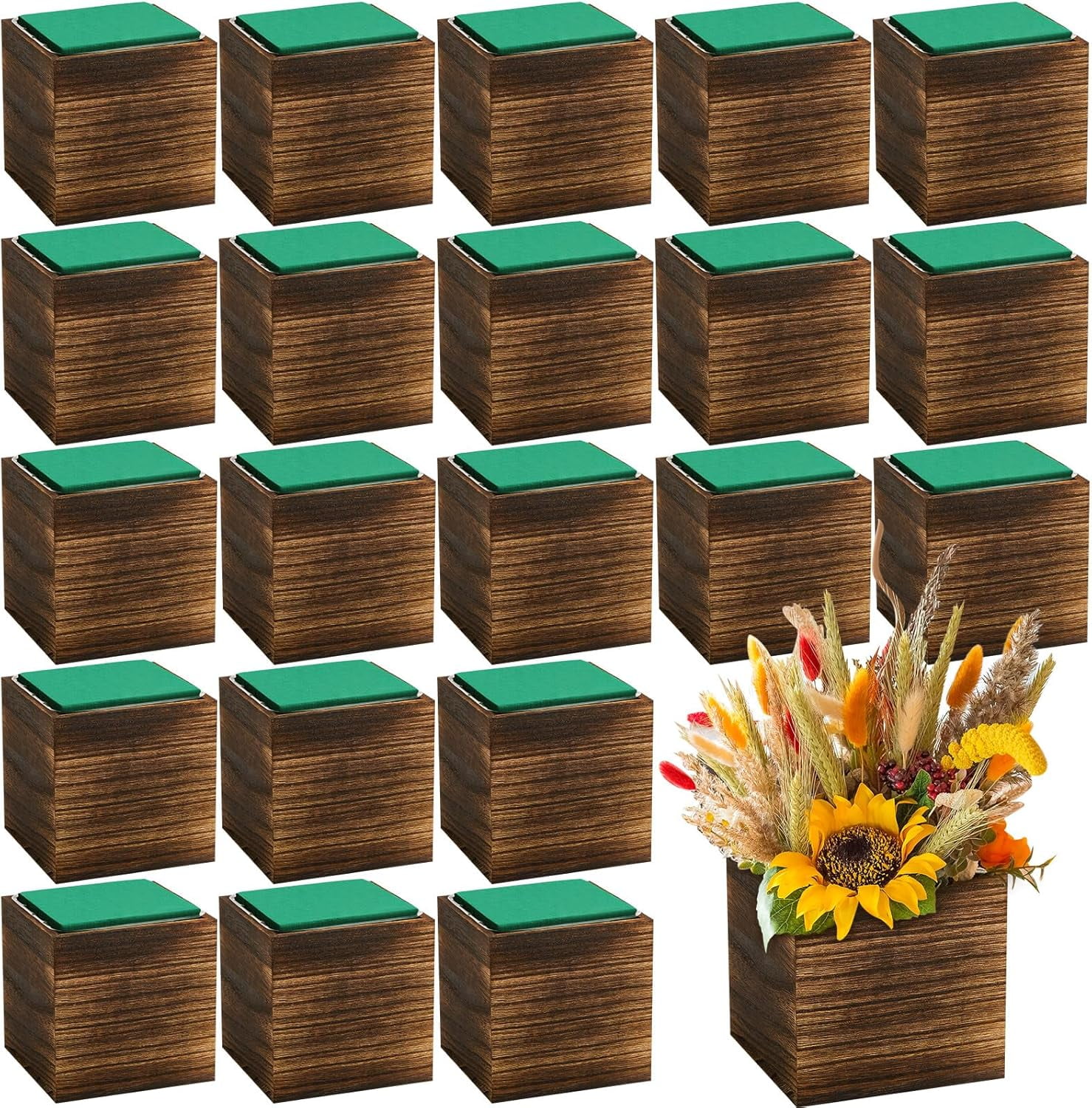 24 Set Wood Cube Planter Box Square Wood Vase Rustic Cube Planter Box ...