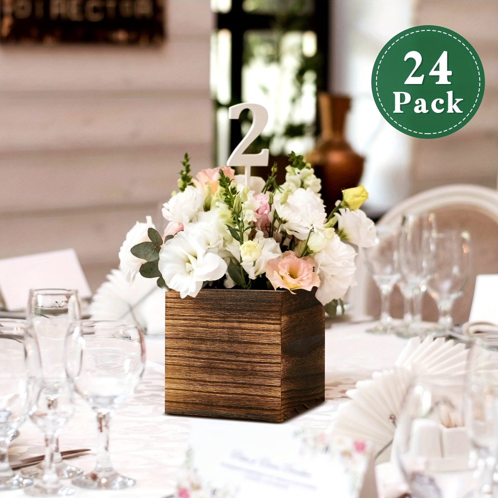 24 Set Wood Cube Planter Box Square Wood Vase Rustic Cube Planter Box ...