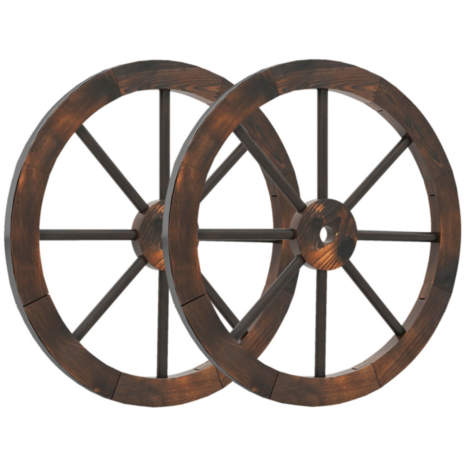 24" Set of 2 Carbonized Fir Wood Wagon Wheels, Rustic Western Decor ...