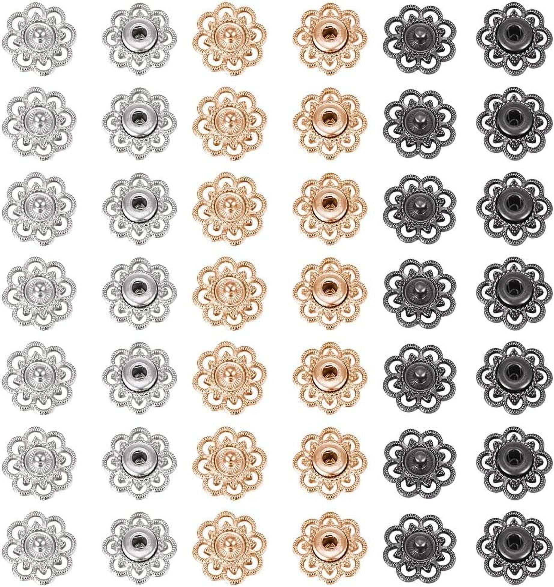 24 Sets 3 Colors Brass Flower Snap Buttons 20.5mm Vintage Metal Snap ...