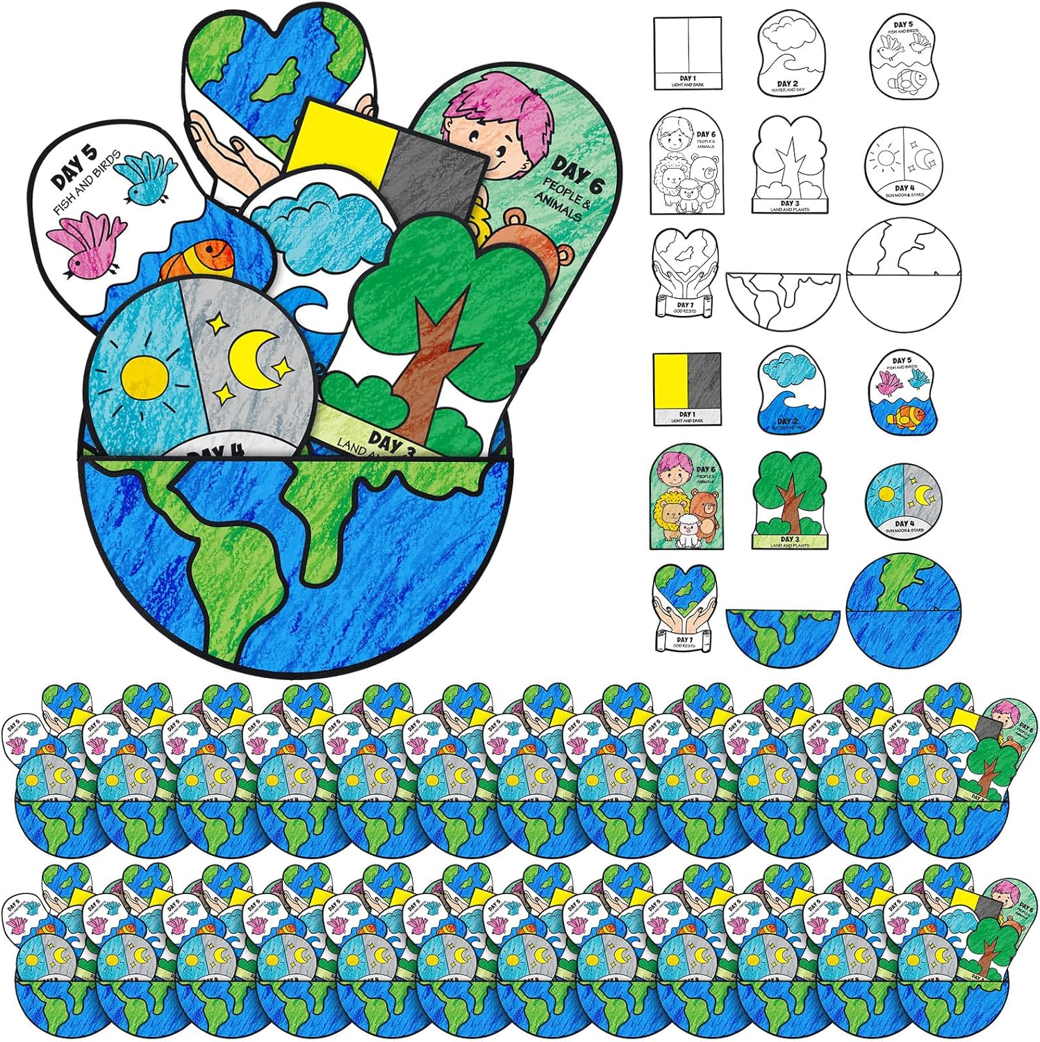 24 Sets 7 Days of Creation Coloring Card Religious Color Your Own Bible ...