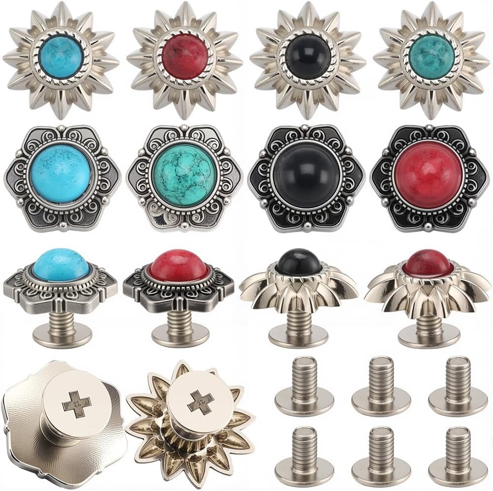 24 Sets 8 Styles Western Screw Back Buttons 13mm Conchos Turquoise ...