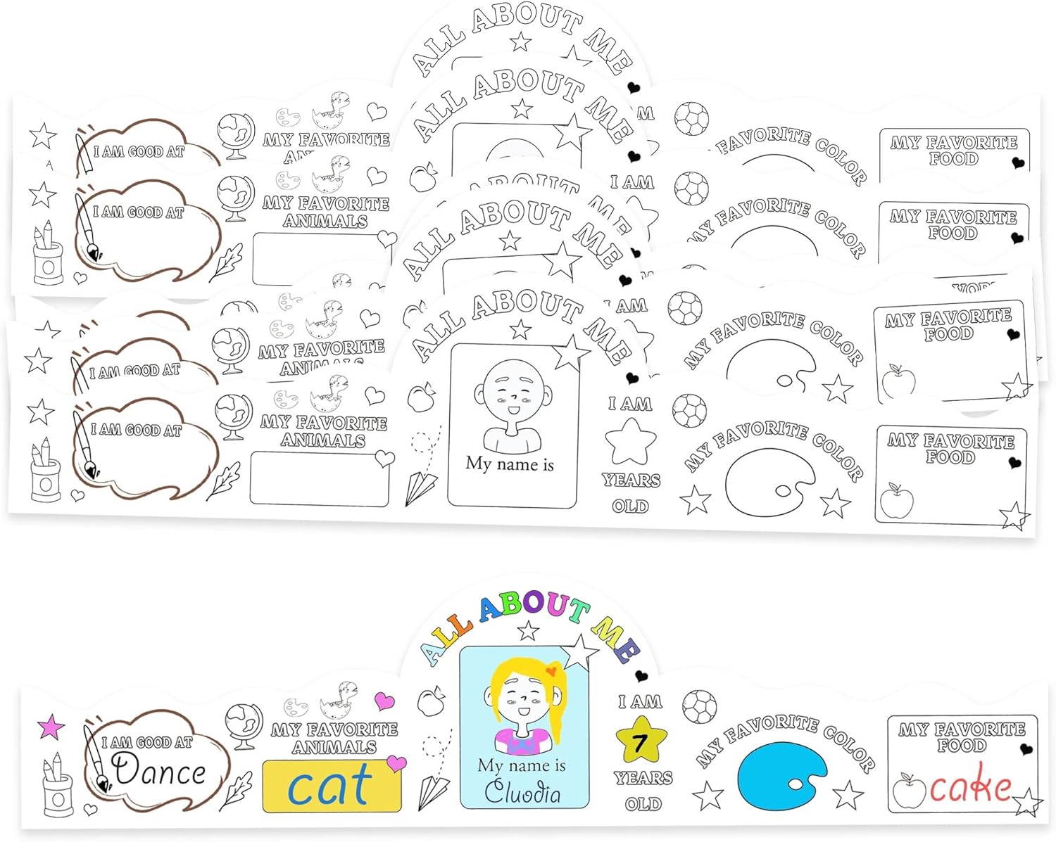 24 Sets All About Me Crown Crafts Kits Color Your Own Paper Crown Hats ...