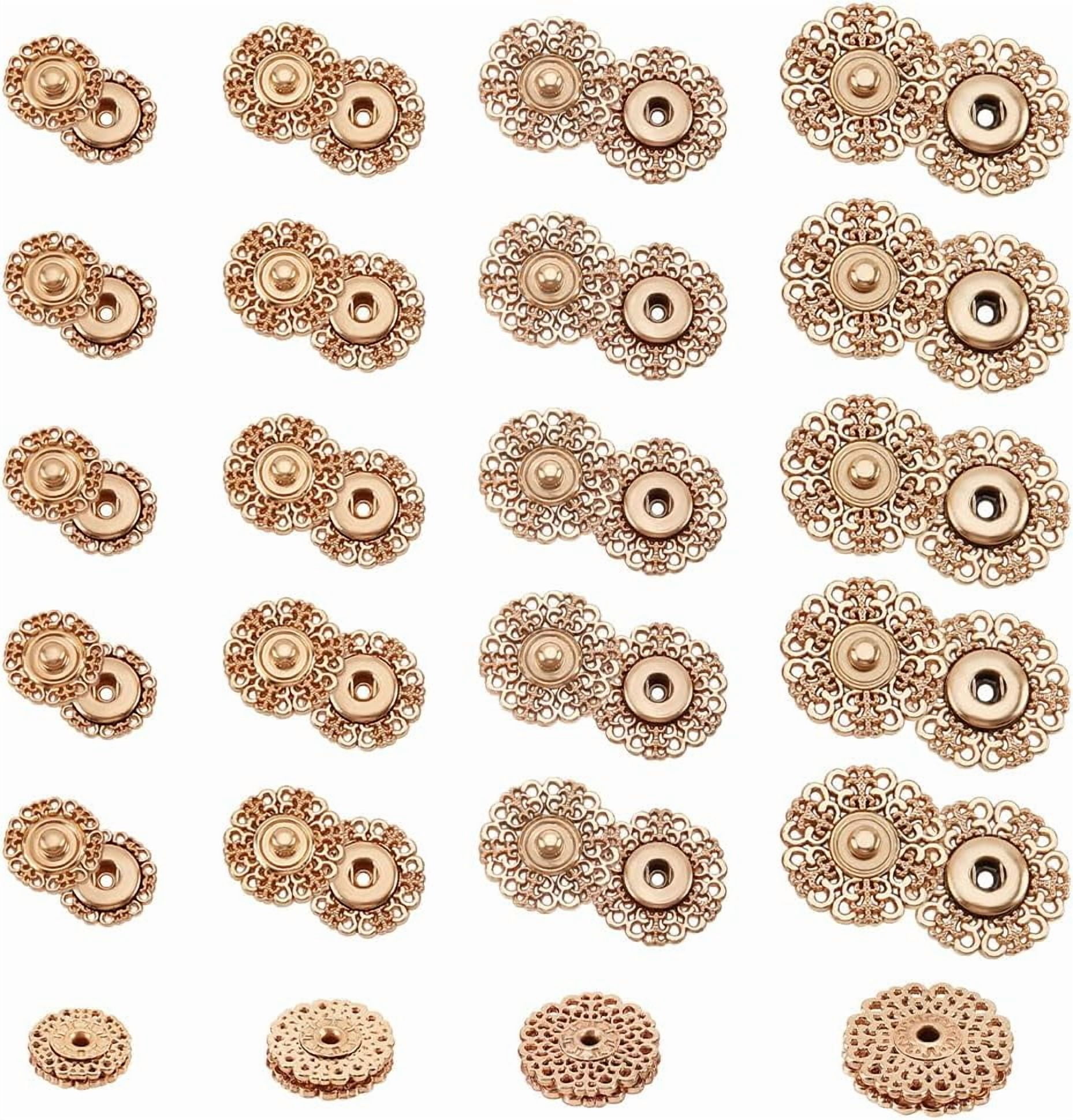 24 Sets Alloy Flower Snap Buttons Light Gold Vintage Metal Sew On Press ...