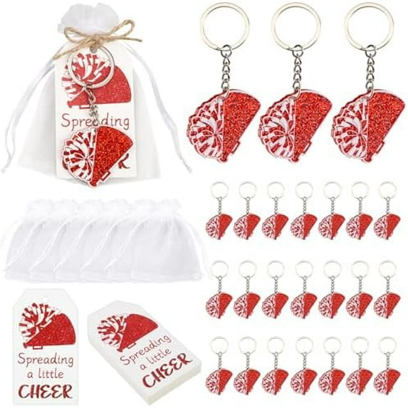 24 Sets Cheer Keychain Bulk, Red Cheerleader Gifts for Team with DIY ...