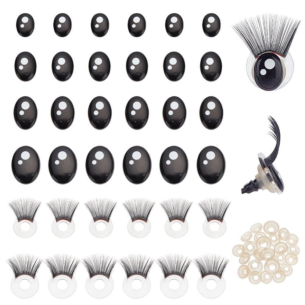 24 Sets Craft Eyes Oval Safety Eyes with Eyelashes 4 Sizes Amigurumi ...