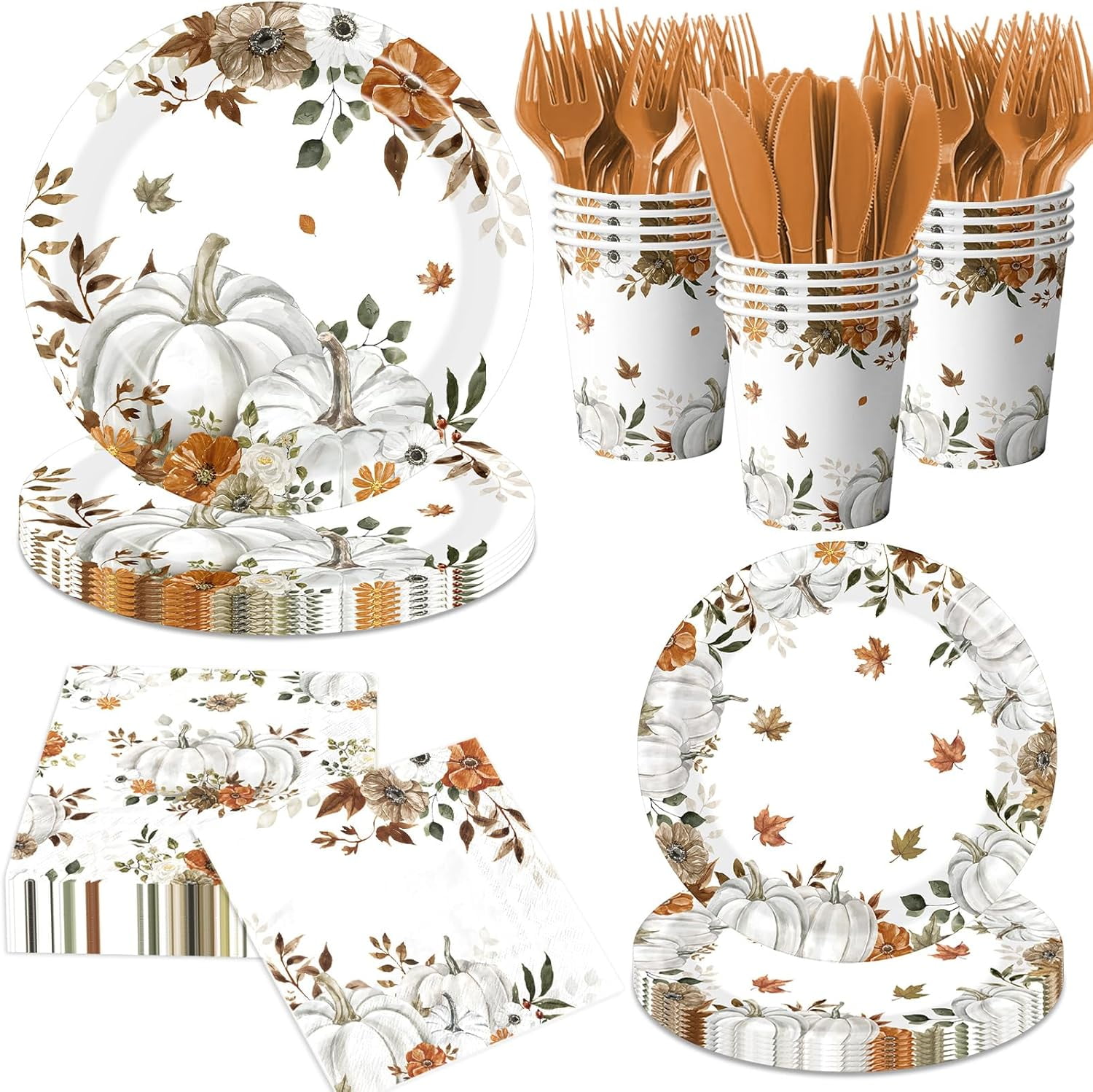 24 Sets Fall Paper Plates and Napkins,Little Pumpkin Baby Shower ...