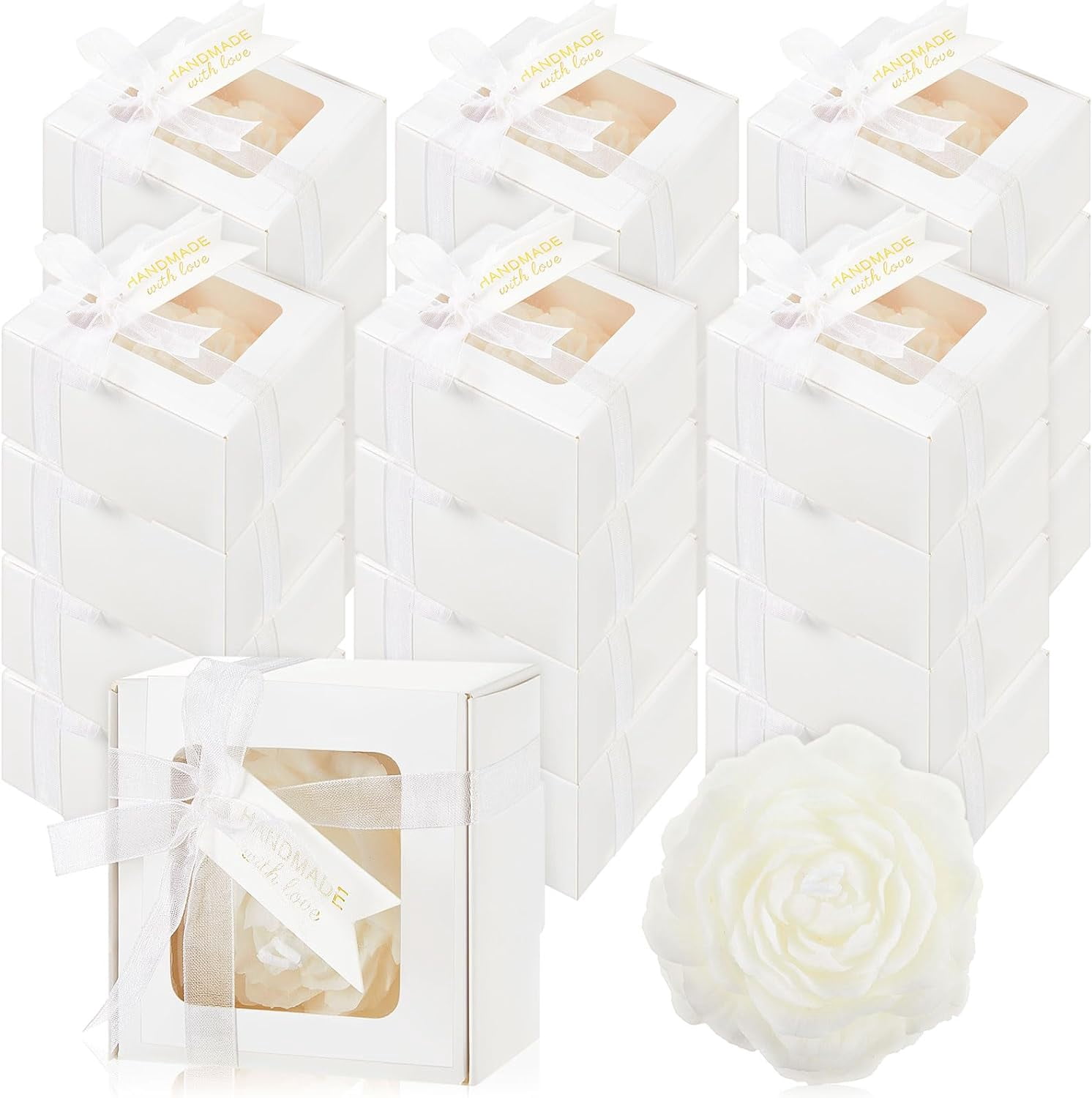24 Sets Flower Candles Wedding Favor for Guests Scented White Rose ...
