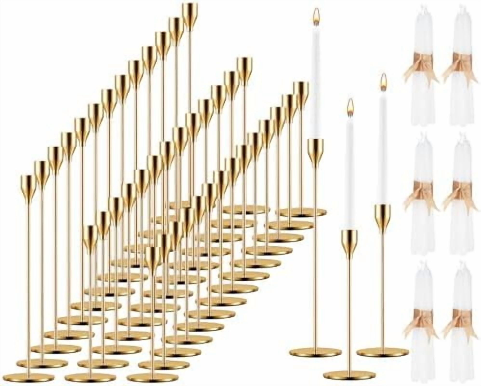 24 Sets Gold Candlestick Holders Bulk for Taper Candles Metal Tall ...