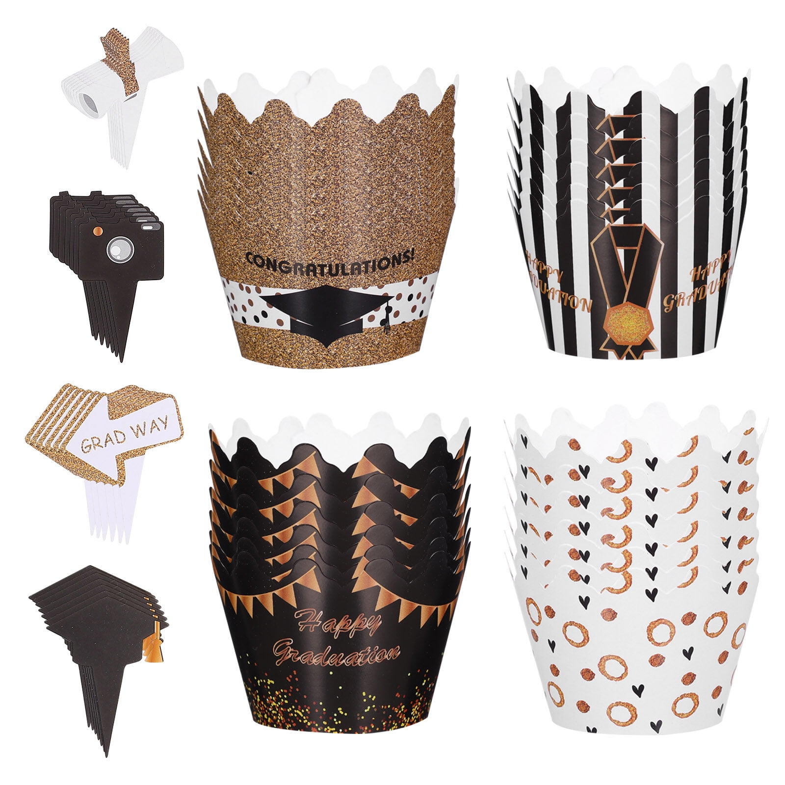 24 Sets Graduation Celebration Cake Decorations Paper Cake Toppers Cake ...