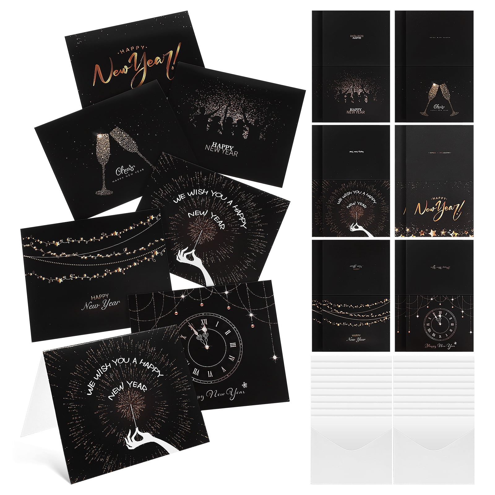 24 Sets Happy New Year Cards And Envelopes Greeting Cards New Year Gift ...