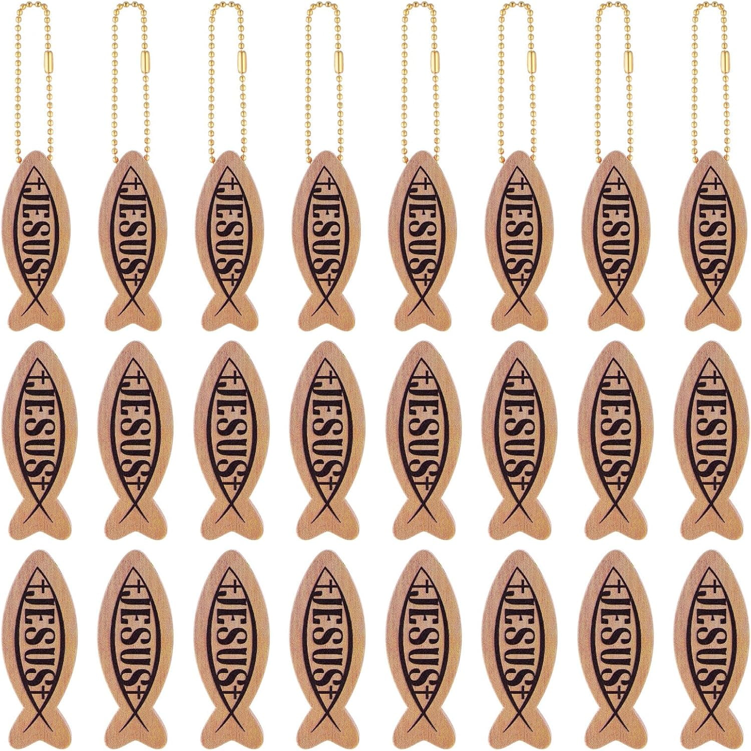 24 Sets Jesus Fish Keychains Wooden Christian Keychain Bulk for Father ...