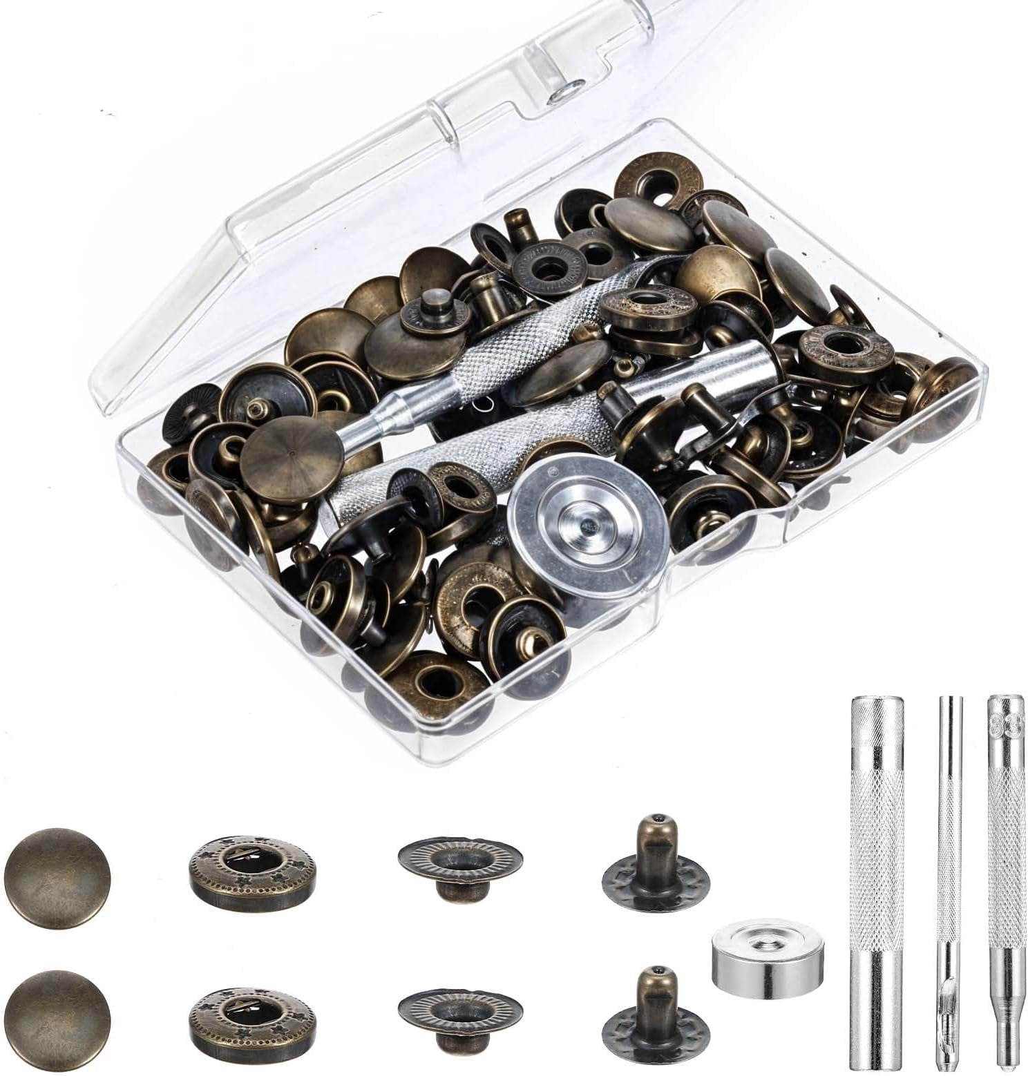 24 Sets Leather Snaps and Fasteners Kit 15mm Metal Snap Button Kit with ...