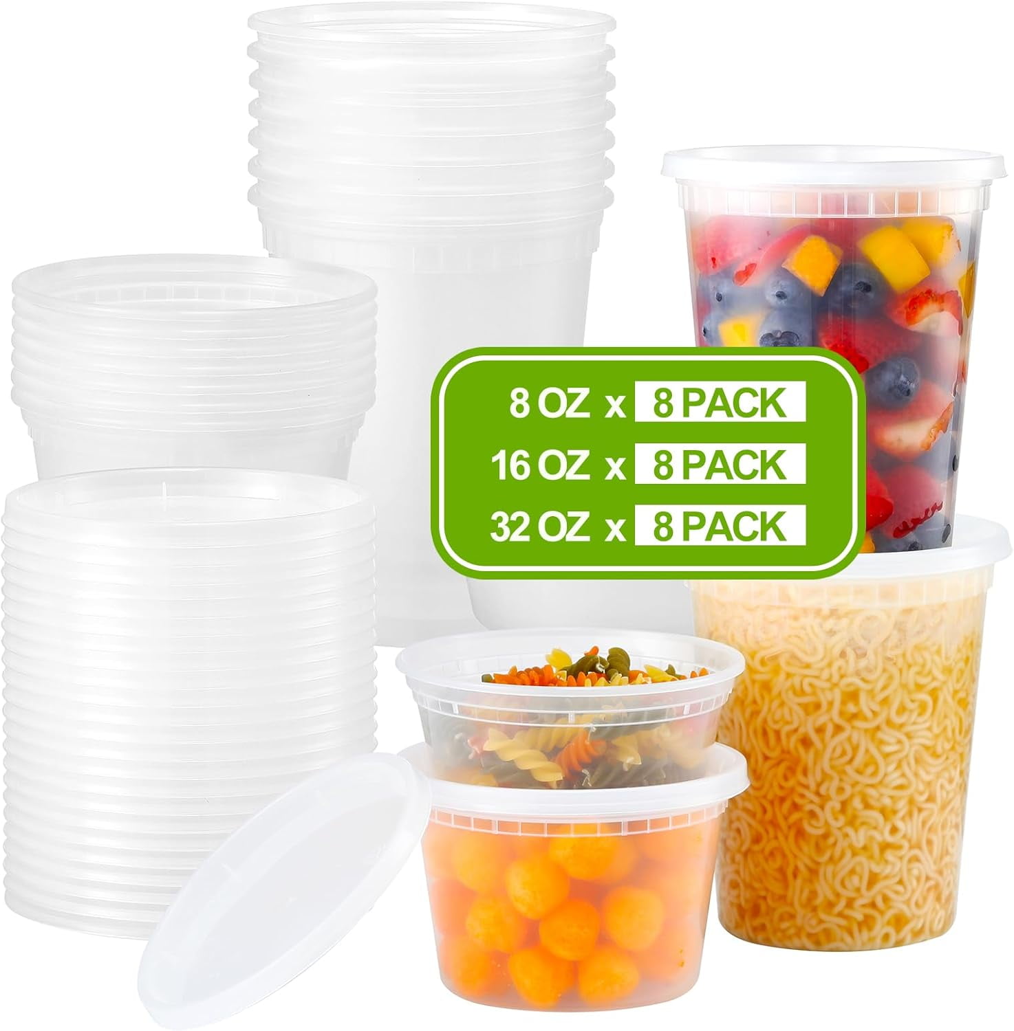 24 Sets Plastic Deli Food Containers With Lids, 8 oz 16oz 32oz Variety ...