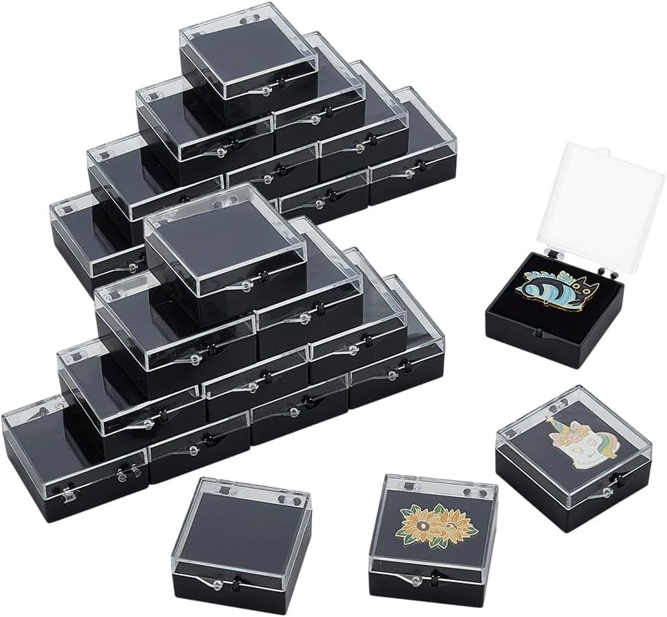 24 Sets Plastic Gift Box For Pin with Velvet Inside 1.73x1.97x0.87inch Rectangle Clear Lid with ...