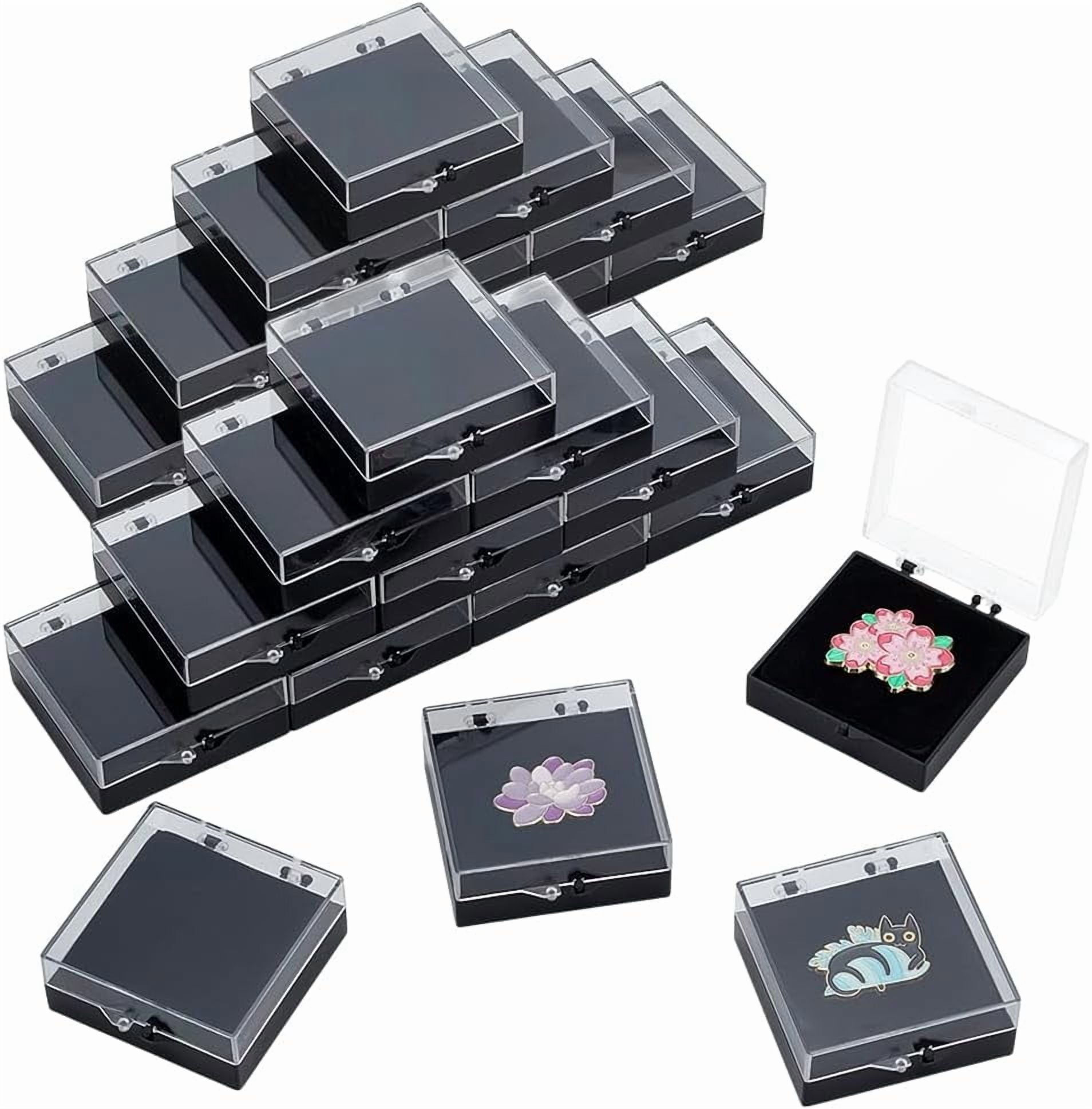 24 Sets Plastic Gift Box For Pin with Velvet Inside 2.2x2.48x0.9inch Rectangle Clear Lid with ...