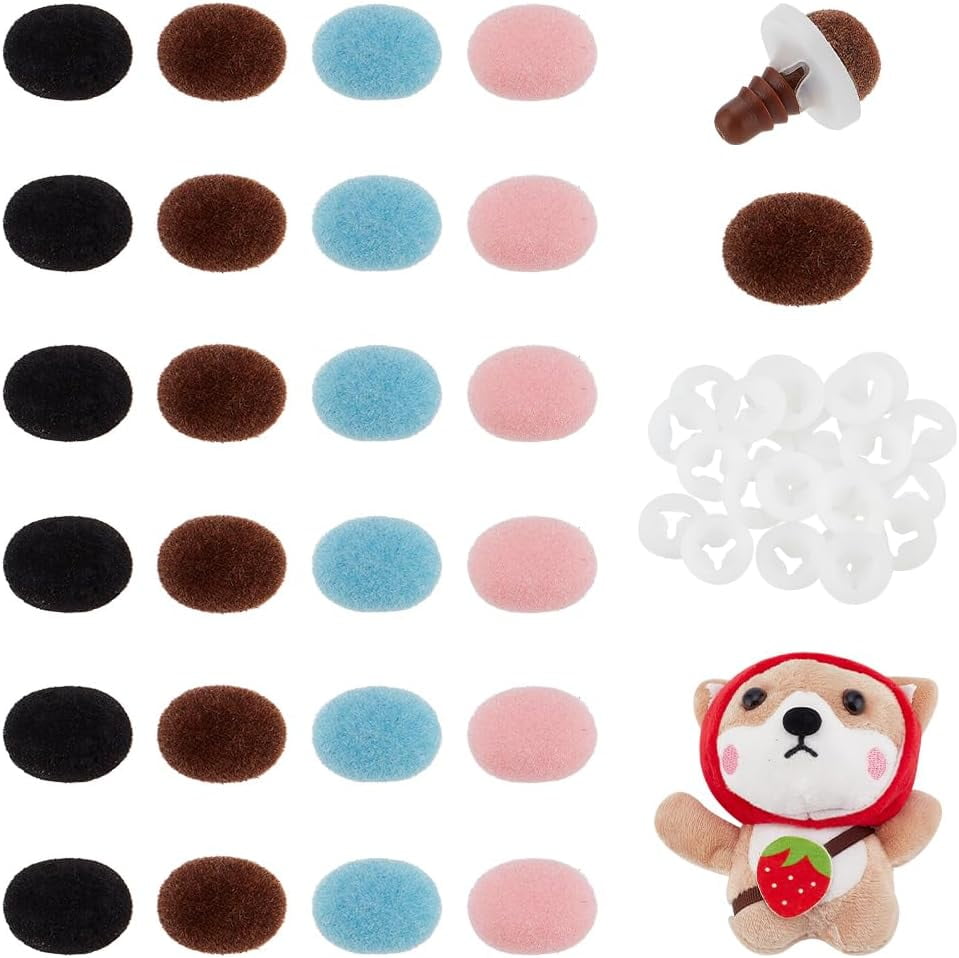 24 Sets Plastic Safety Noses 4 Colors Animal Safety Noses Flocky Craft ...