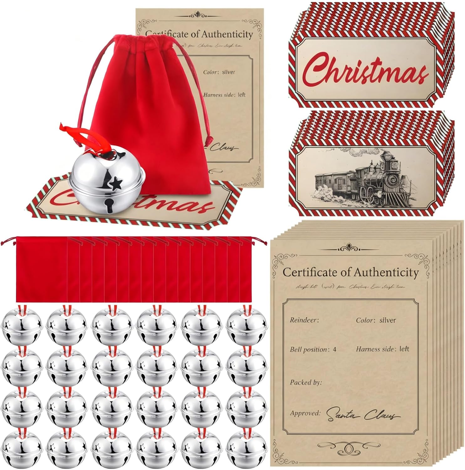 24 Sets Polar Santa Sleigh Bell Gift Christmas Believe Bell Ornaments ...