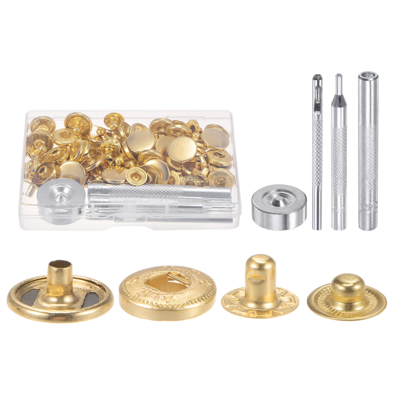 24 Sets Snap Fasteners Kit Metal 15mm with 4 Tools for Leather, Gold ...