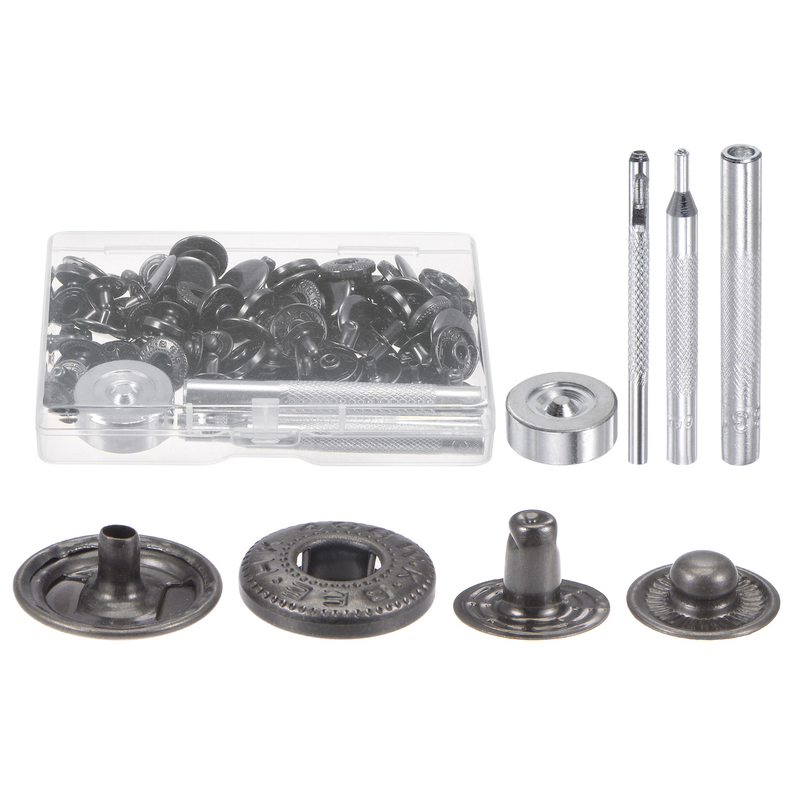 24 Sets Snap Fasteners Kit Metal 15mm with 4 Tools for Leather ...