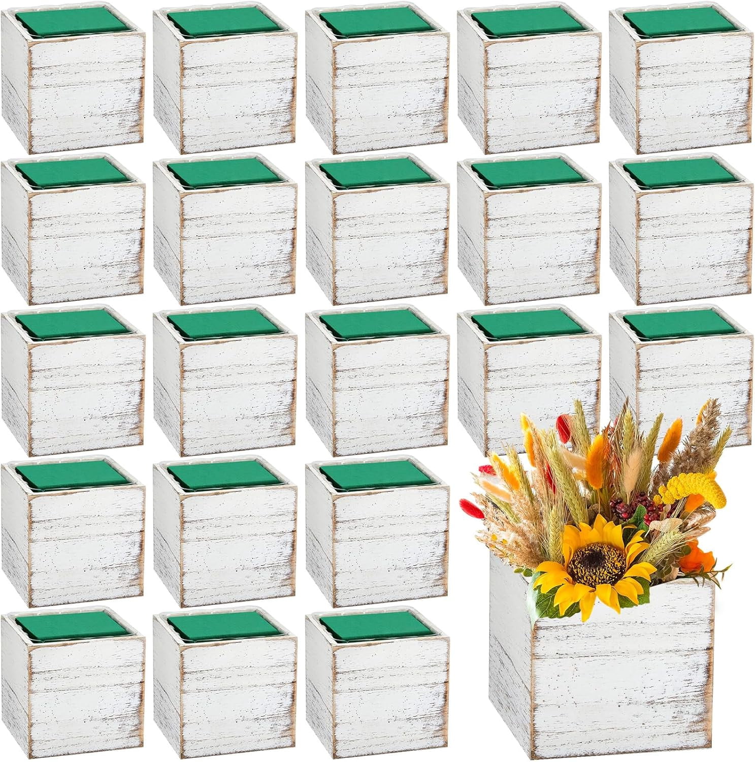 24 Sets Square Wood Planter Box Wood Cube Planter Box White Rustic Vase ...
