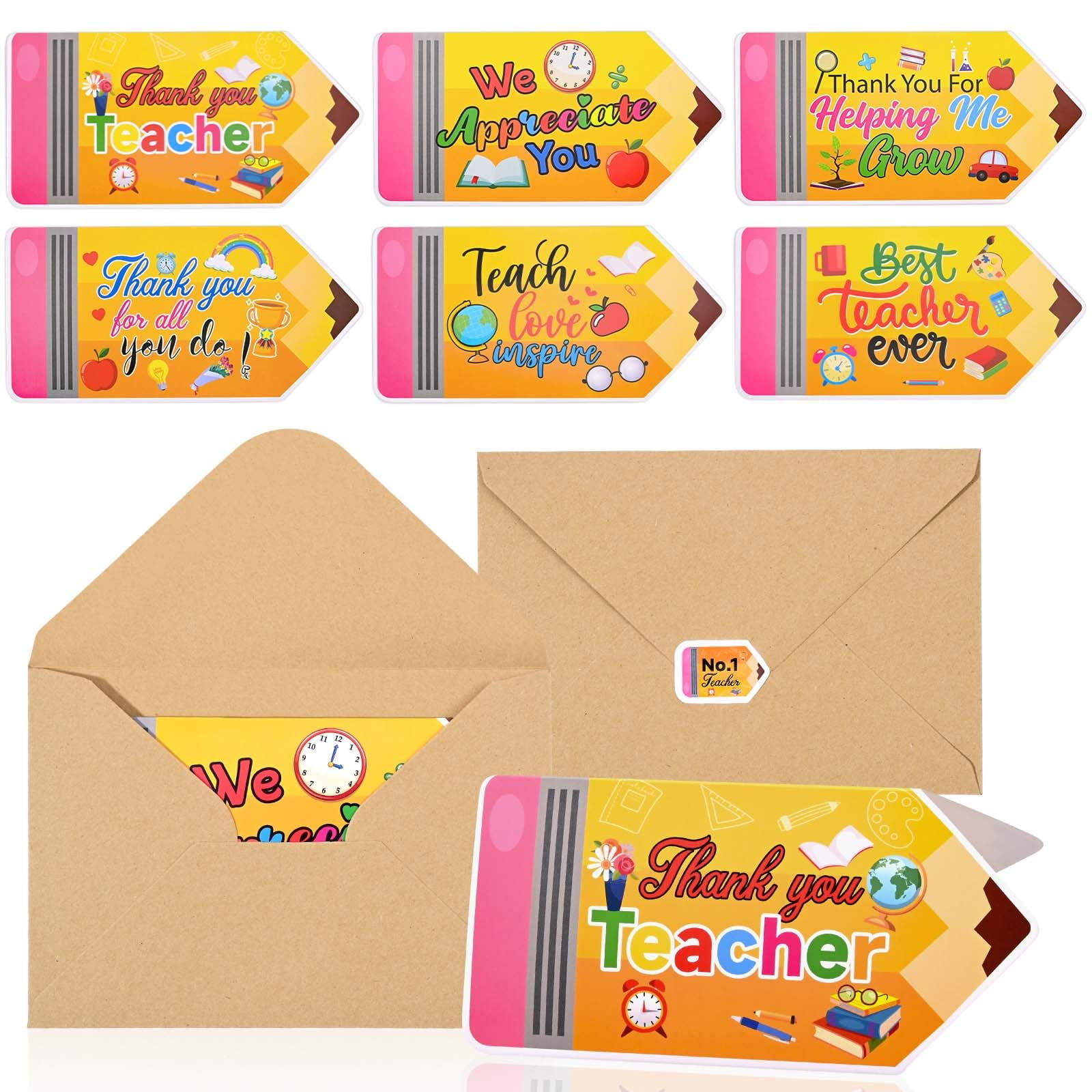 24 Sets Teacher Appreciation Cards with Envelopes and Sticker Teacher ...