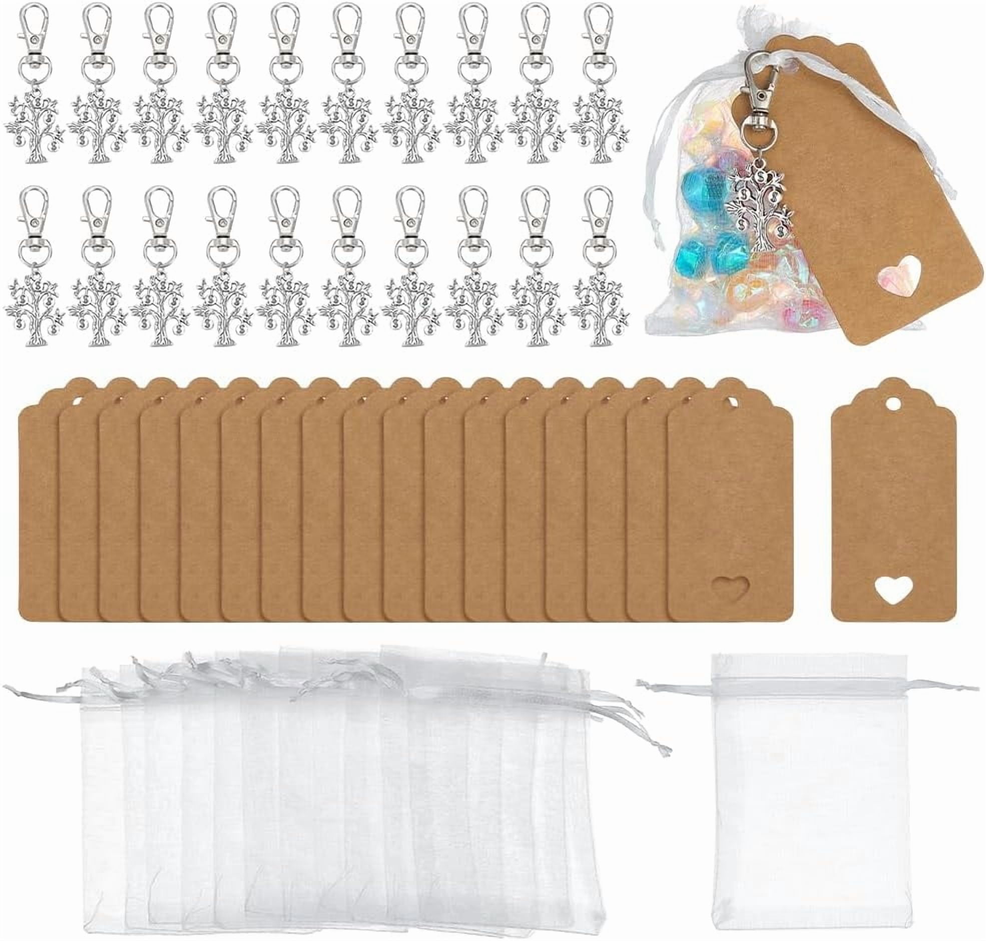 24 Sets Tree of Life Keychain with Thank You Cards and Organza Bags ...