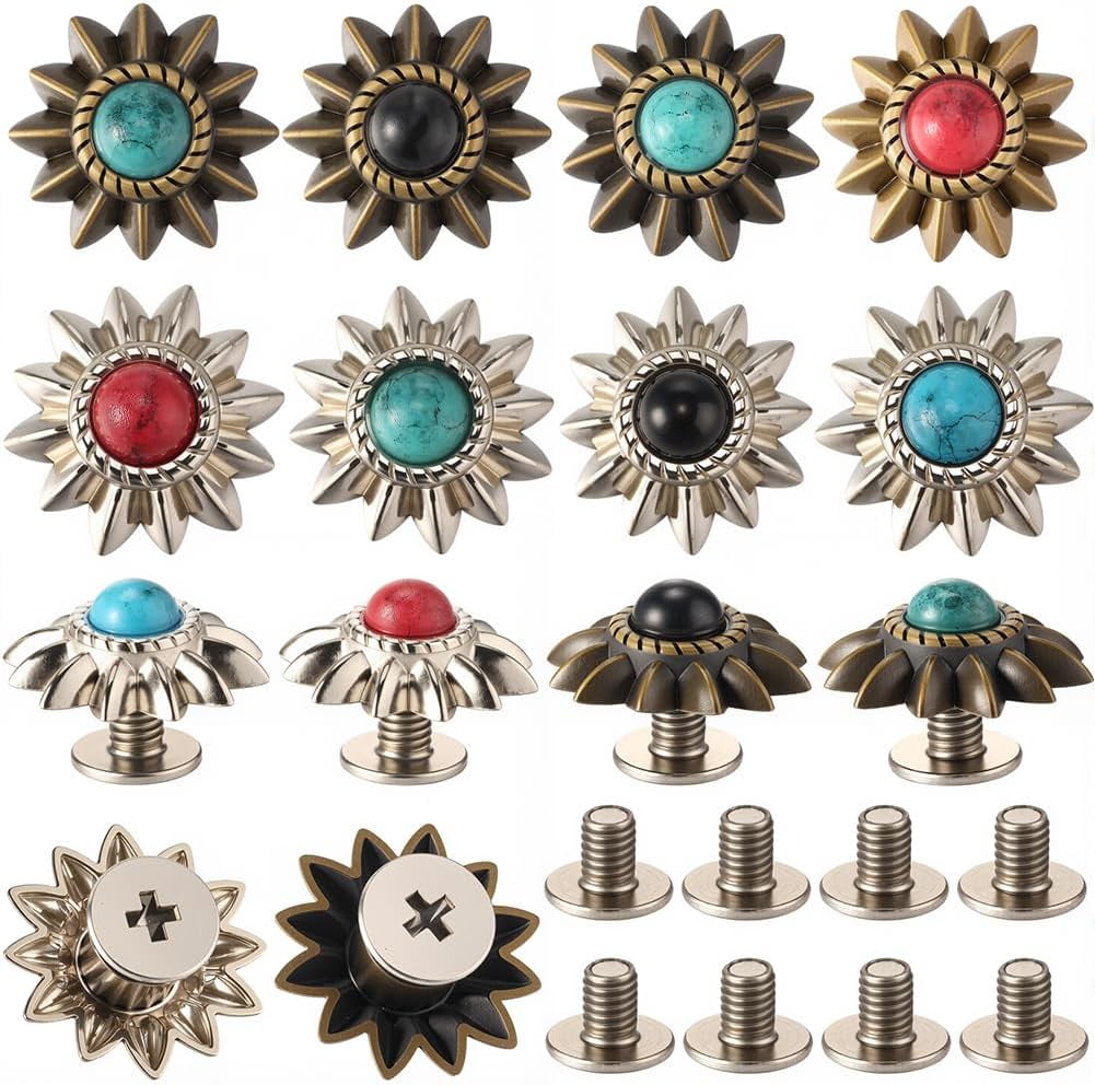 24 Sets Turquoise Screw Back Buttons Flower Chrysanthemum Retro ...