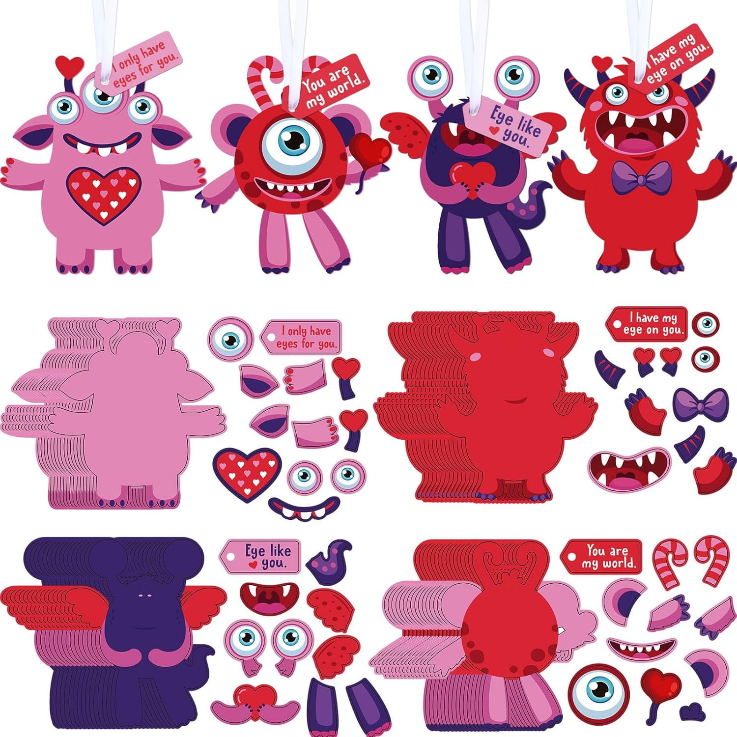 24 Sets Valentine's Day Craft Kits for Kids DIY Ornament Valentine ...