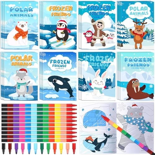 24 Sets Winter Coloring Books with Crayons Bulk Winter Party Favors ...