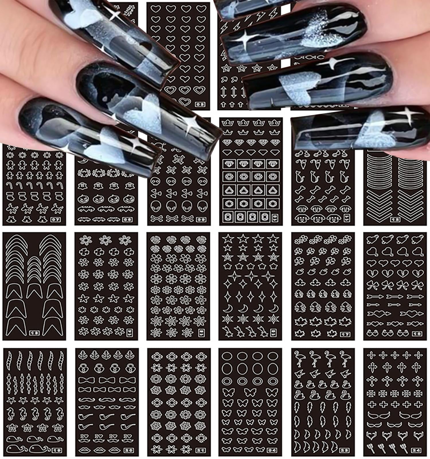 24 Sheets Airbrush Stencils Nail Stickers for Nail Art, Nails Heart ...