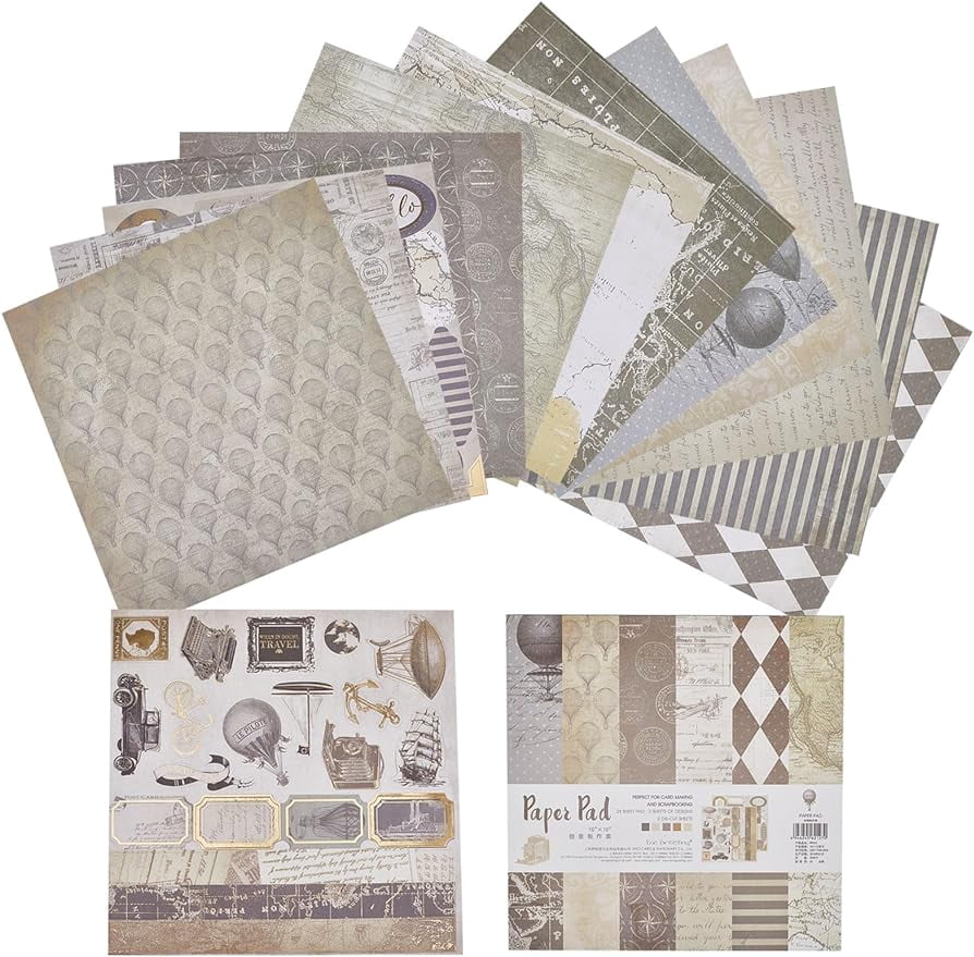 24 Sheets 12 Styles 10x10 Inch Vintage Scrapbook Paper Pads Classic ...