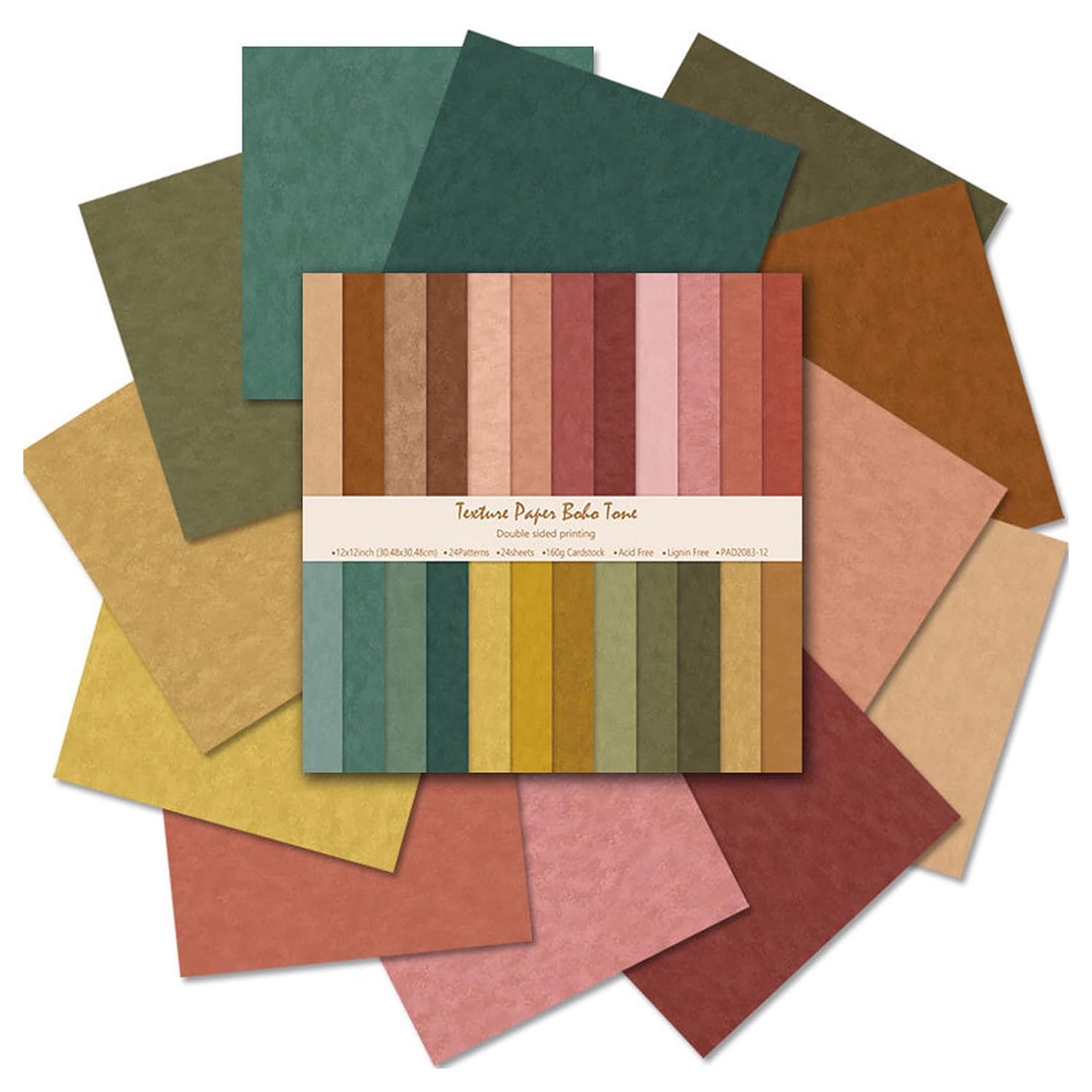 24 Sheets 12" x 12" Scrapbook Paper, 160gsm Double-Sided Boho Colors ...