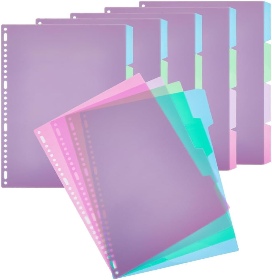 24 Sheets 4-Tab Binder Dividers A4 Plastic Blank Index Dividers Office ...
