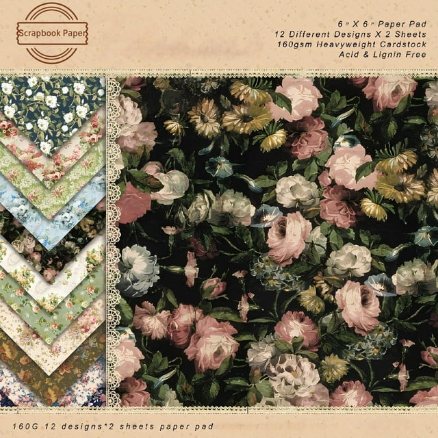 SunWMart 24 Sheets 6x6 Inch Scrapbooking Card Stock Decorative ...