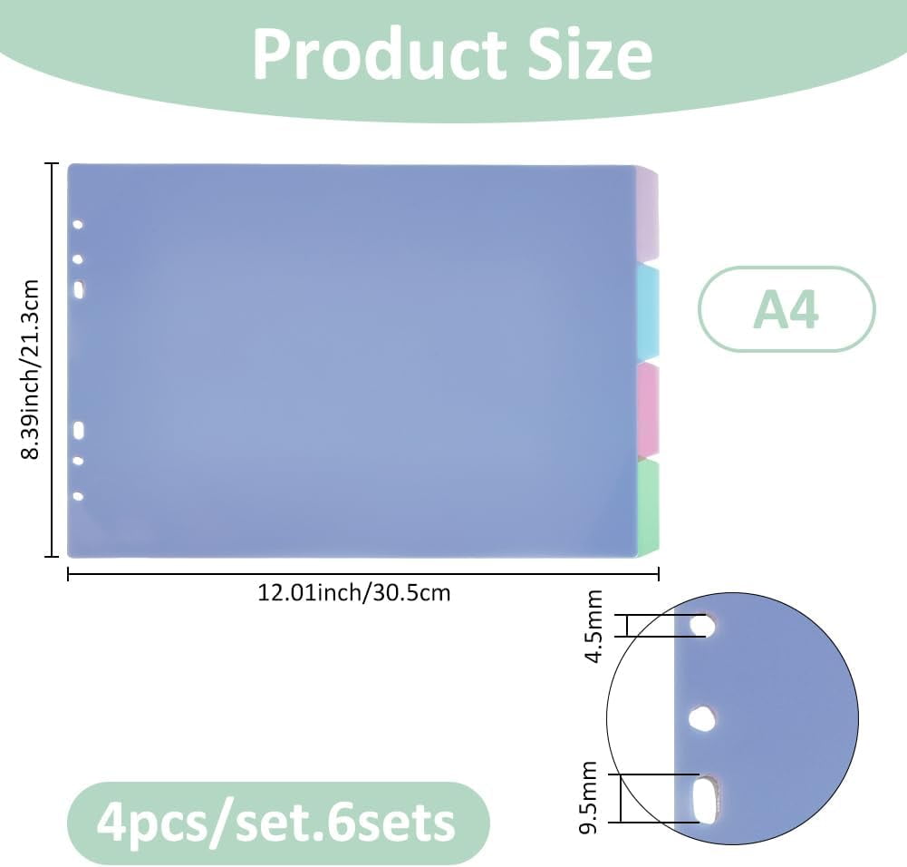 24 Sheets Binder Dividers with 4 Tabs A4 Multicolor Tabs Dividers Index ...