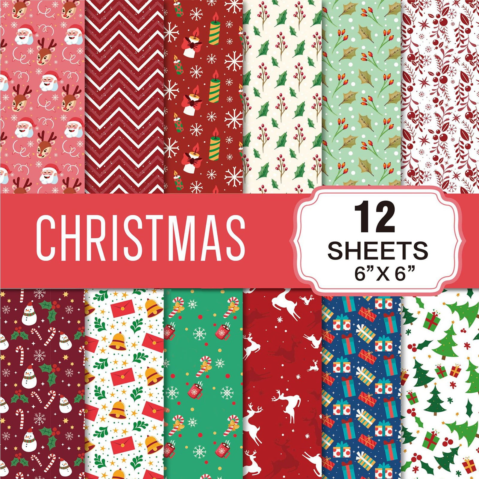 24 Sheets Christmas Pattern Paper Set, 12"x12" Patterned Cardstock ...